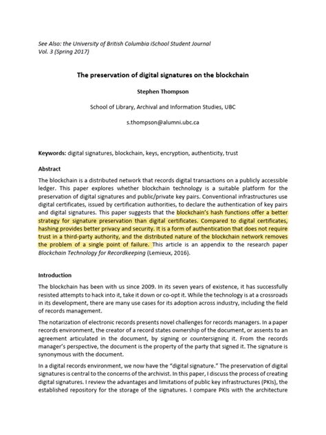 the preservation of digital signatures on the blockchain pdf public key cryptography key