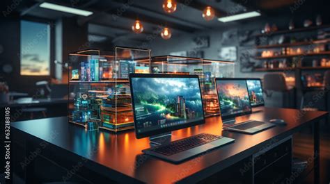 Cloud Technology Computing Devices Connected To Digital Storage In The Data Center Via The