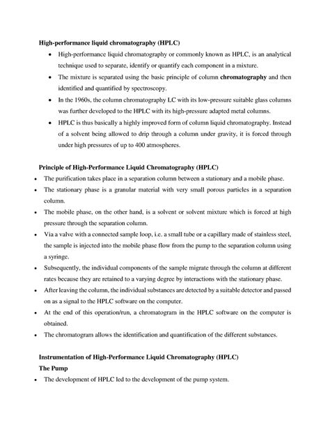 Hplc Notes On Hplc Includes Principle Instrumentation Advantage And