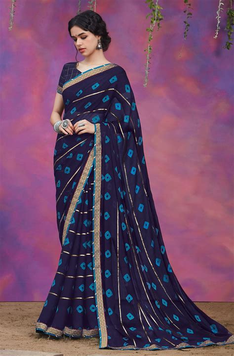 Blue Bandhej Print Laxmipati Saree Laxmipati 6083 Coimbatore Tamil