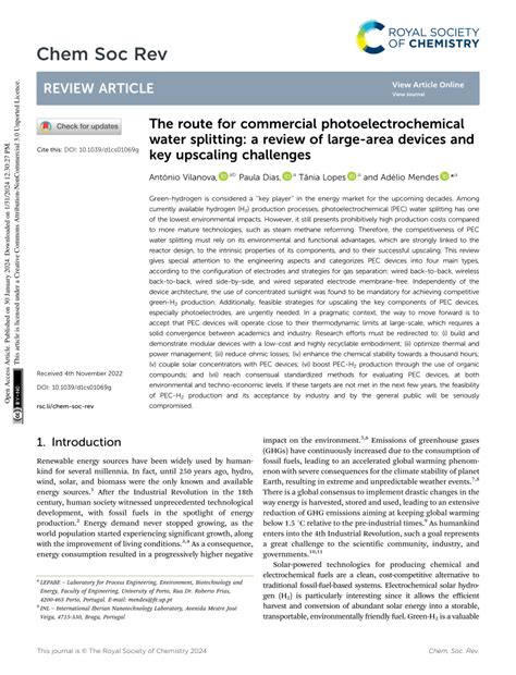 Pdf The Route For Commercial Photoelectrochemical Water Splitting A Review Of Large Area