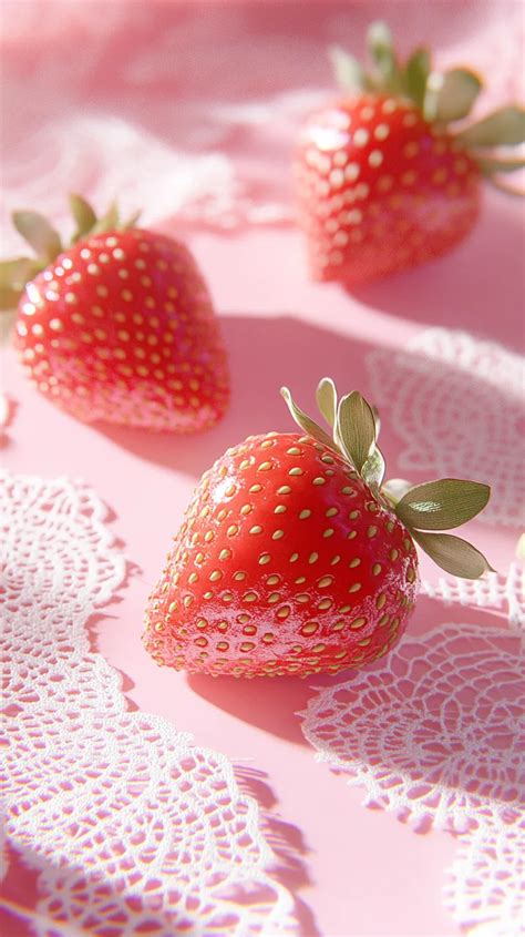 レースと光に映えるいちごのいちご壁紙｜イラスト・フリー素材なら「シンテリ」