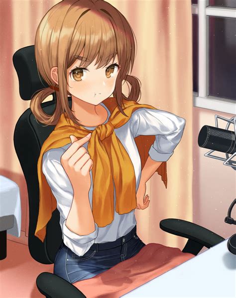 Safebooru 1girl T Bangs Blue Pants Blurry Blurry Background Brown