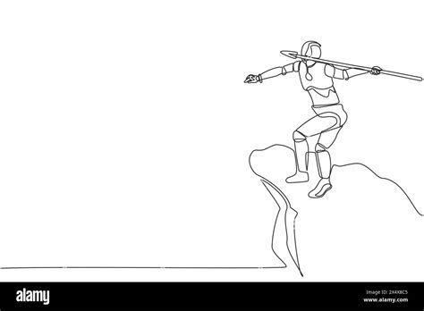 Continuous One Line Drawing Robot Standing On Peak Of Cliff Targeting Dartboard With Big Arrow