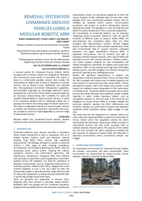 removal system for unmanned ground vehicles using a modular robotic arm mm science journal