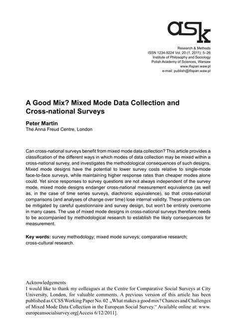 PDF A Good Mix Mixed Mode Data Collection And Cross National Surveys