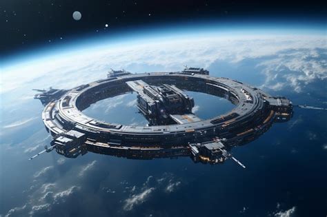 Premium Ai Image A Futuristic Space Station Orbiting A Distant Plan 00200 03