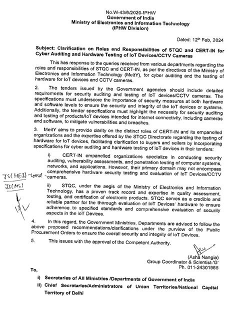 Clarification On Roles And Responsibilities Of Stqc And Cert In For