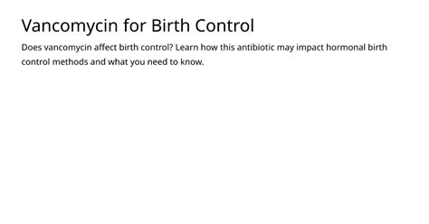 Vancomycin For Birth Control Meds Is