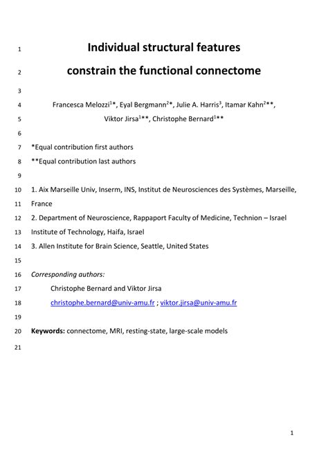 Pdf Individual Structural Features Constrain The Functional Connectome