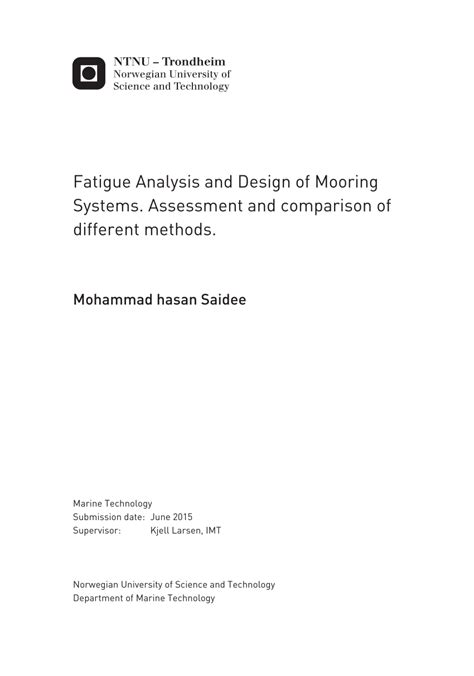 Pdf Fatigue Analysis And Design Of Mooring Systems Assessment And Comparison Of Different