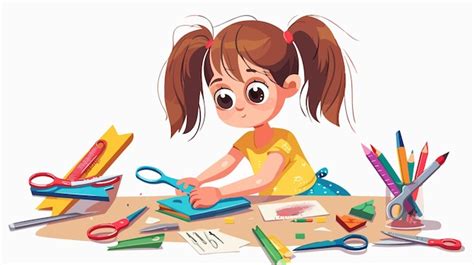 Young Girl Playing With Sharp Objects Scissors And Knife Premium Ai