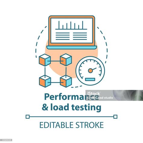 성능 및 부하 테스트 개념 아이콘입니다 연구 시스템 속도 안정성 웹 사이트 속도 최적화 응용 프로그램 확인 아이디어 얇은 라인 그림 벡터 절연 윤곽선 도면 편집 가능한