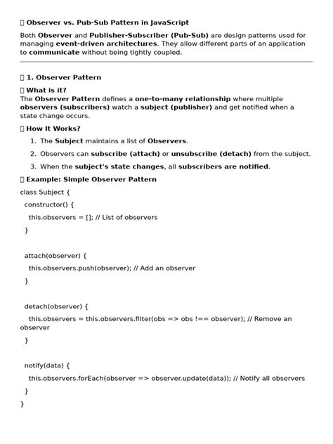 Observer Vs Pub Sub Pattern In Javascript Pdf Software Design