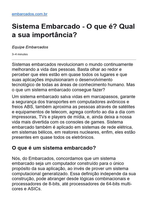 sistema embarcado definição e importância embarcados pdf