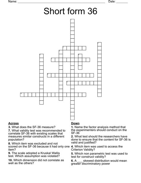 Short Form 36 Crossword Wordmint
