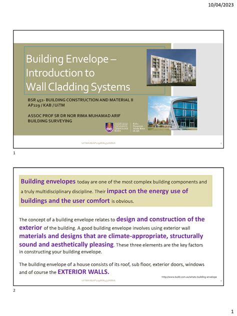 Bsr452 Building Envelope Wall Cladding Sytems 2023 Building Envelope