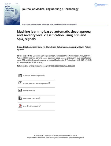 Pdf Machine Learning Based Automatic Sleep Apnoea And Severity Level Classification Using Ecg