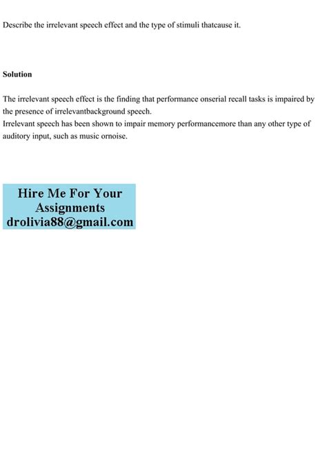 Describe The Irrelevant Speech Effect And The Type Of Stimuli Thatca Pdf Logistics Business