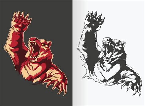 Silhouette Of Angry Bear Attacking And Roaring Stencil Vector Drawing