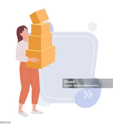Frightened Woman Holding Large Pile Of Cardboard Boxes Quote Textbox With Flat Character Stock
