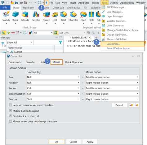 How To Customize Mouse Actions In Zw3d Technical Knowledge Base En