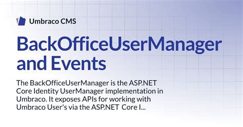 Backofficeusermanager And Events Umbraco Cms