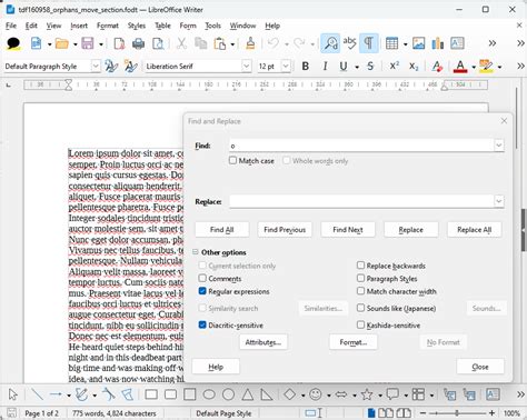 Why Doesnt X And F Work During Find And Replace Operation English Ask Libreoffice
