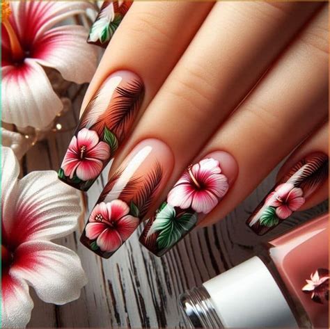 Nail Art Designs Hibiscus Tropical Flower Nails Design