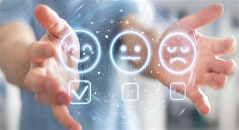 User Using Customer Satisfaction Rating Interface 3d Rendering Stock Image Image Of Blue
