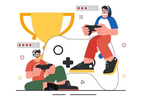 두 명의 플레이어가 게임 아레나 내에서 사이버 스포츠 대회를 위해 온라인 게임에서 경쟁하는 Esports 토너먼트 터 일러스트레이션 프리미엄 벡터