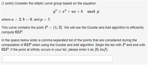 Solved Point Consider The Elliptic Curve Group Based On Chegg