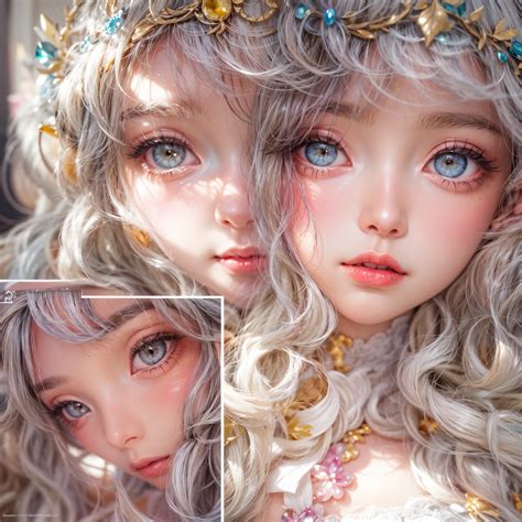 머리에 꽃관을 얹은 인형 클로즈업 SeaArt AI