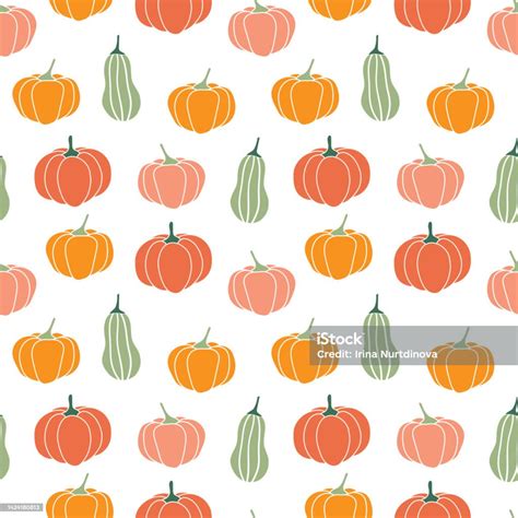 다양한 모양과 색상의 호박이있는 완벽한 패턴 할로윈 휴가를위한 가을 인쇄물 벡터 그래픽 0명에 대한 스톡 벡터 아트 및 기타 이미지 Istock