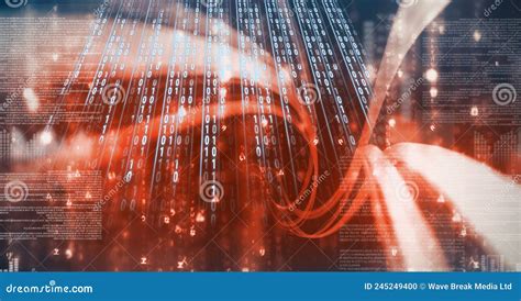Digital Wave Over Binary Coding Data Processing On Orange Background