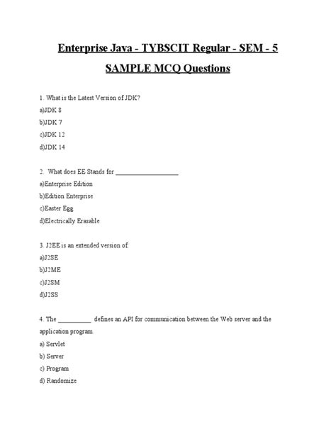 Enterprise Java Tybscit Regular Sem 5 Sample Mcq Questions Pdf