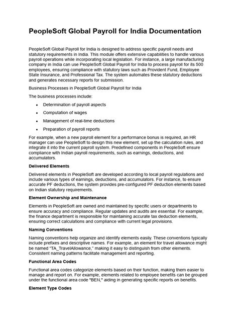 Peoplesoft Global Payroll For India Documentation Pdf