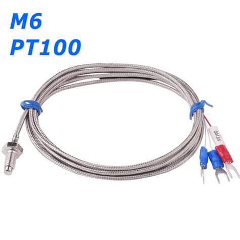 M6 Screw Type Pt100 Rtd Resistance Temperature Detector Thermal Sensor 3 Wires Cable For Boiler