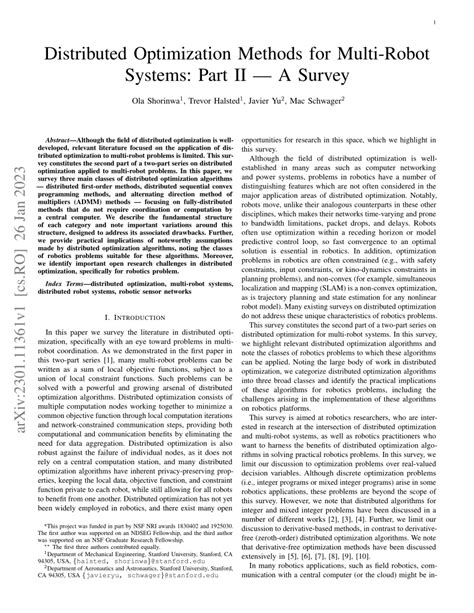 Pdf Distributed Optimization Methods For Multi Robot Systems Part Ii