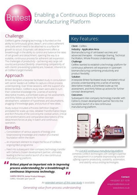 Britest A Continuous Bioprocess Manufacturing Platform Britest A Continuous Bioprocess Manufacturing Platform