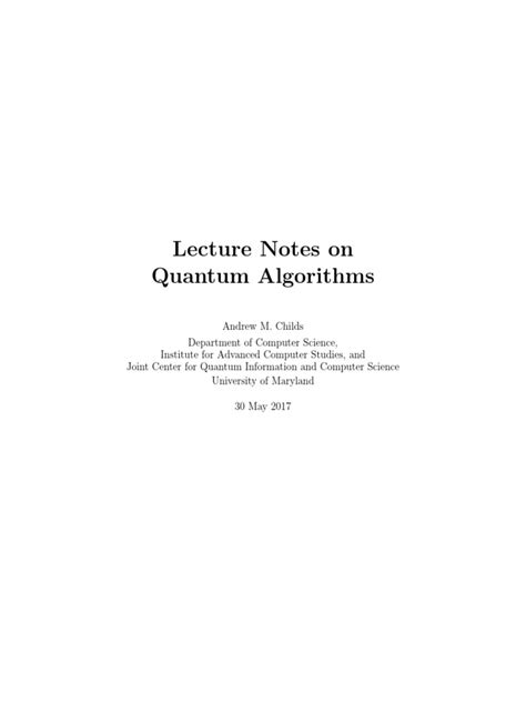Lecture Notes On Quantum Algorithms Pdf Computational Complexity Theory Quantum Computing