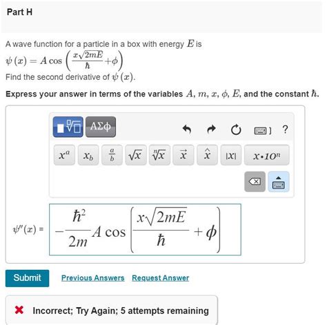 Solved Part H A Wave Function For A Particle In A Box With Chegg Com