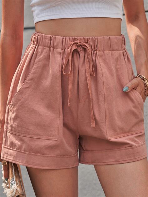 Drawstring Waist Wide Leg Shorts Womens High Waisted Shorts High