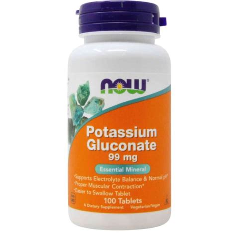 NOW Foods Глюконат калия – Potassium Gluconate, 100 таблеток