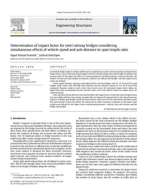 Pdf Determination Of Impact Factor For Steel Railway Bridges