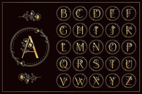 골든 럭셔리 A부터 Z까지의 우아한 꽃 로고 프리미엄 벡터