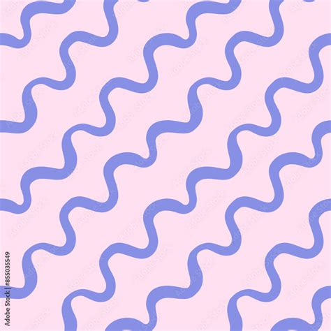 Vector Simple Abstract Seamless Pattern Repeating Background With Blue Wavy Lines In Hand Drawn