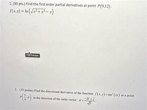 Solved 1 30 Pts Find The First Order Partial