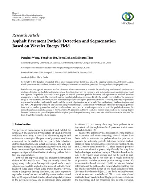 Pdf Asphalt Pavement Pothole Detection And Segmentation Based On