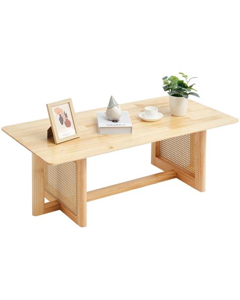Table Basse Succebuy Table Basse Rectangulaire Tressé Avec Plateau Table Basse De Rangement